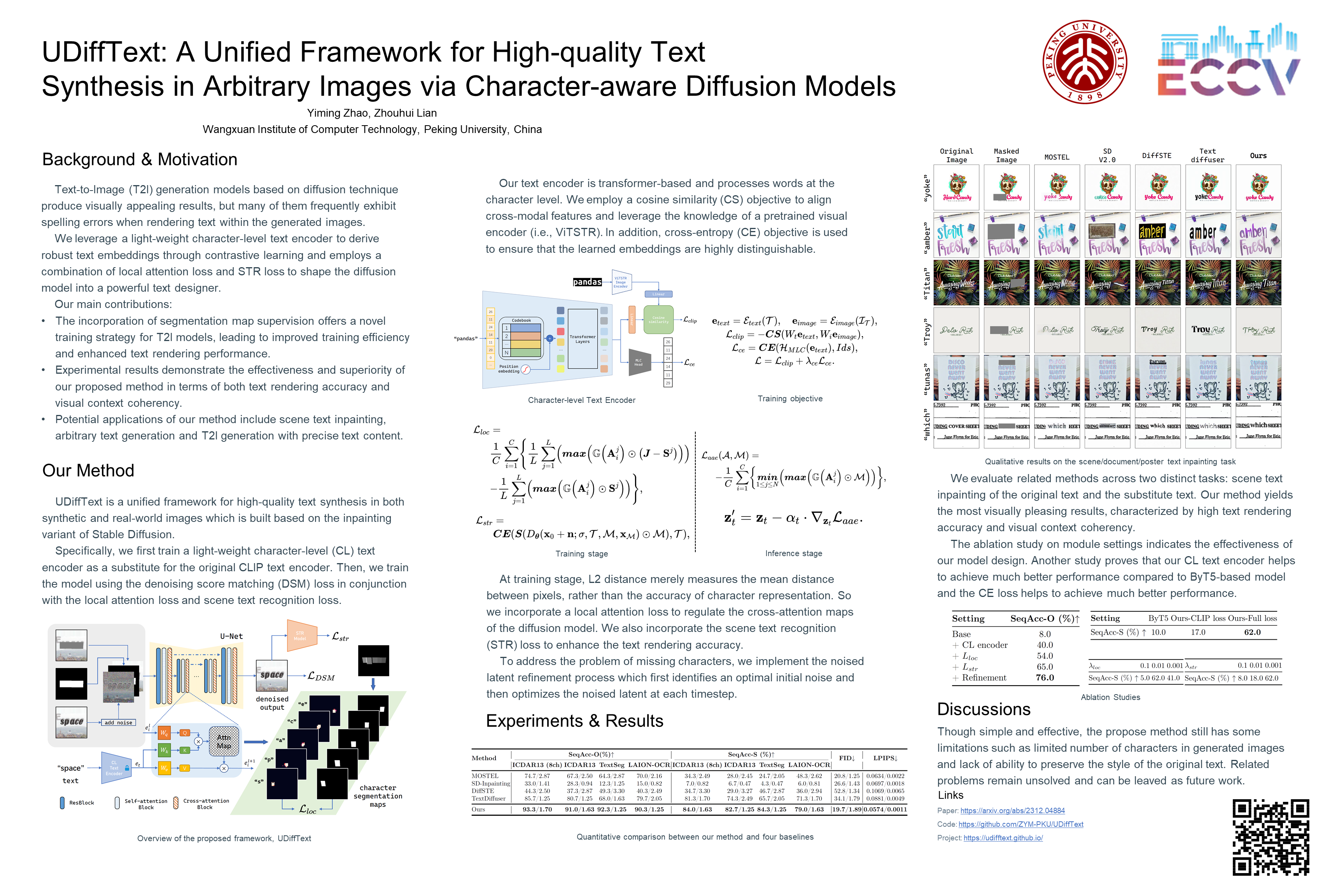 ECCV Poster UDiffText: A Unified Framework for High-quality Text Synthesis in Arbitrary Images ...